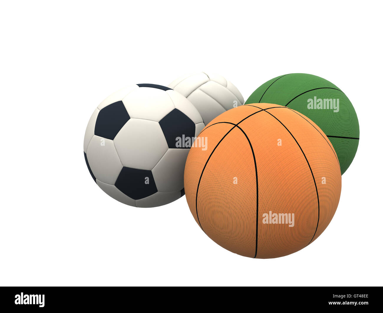 four sporting balls in 3d Stock Photo - Alamy