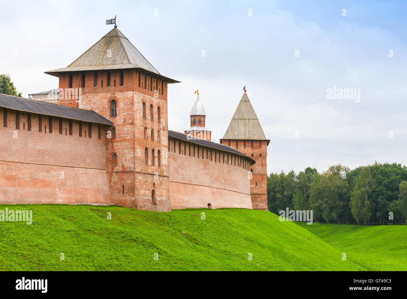 Novgorod Kremlin or Detinets. Bank of the Volkhov River in old russian ...