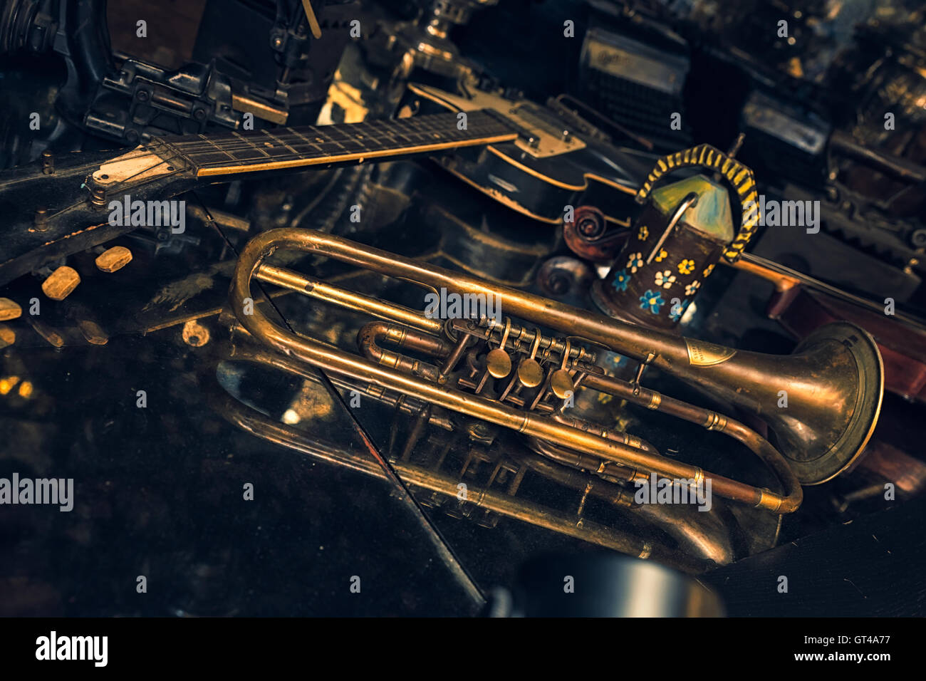 Collection of old instruments with a grunge decor Stock Photo - Alamy