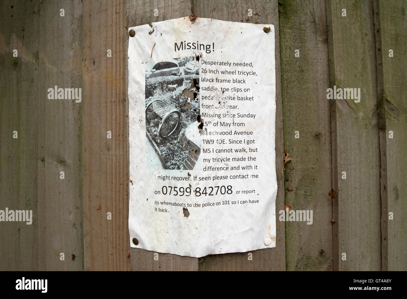 Missing bike poster hi-res stock photography and images - Alamy