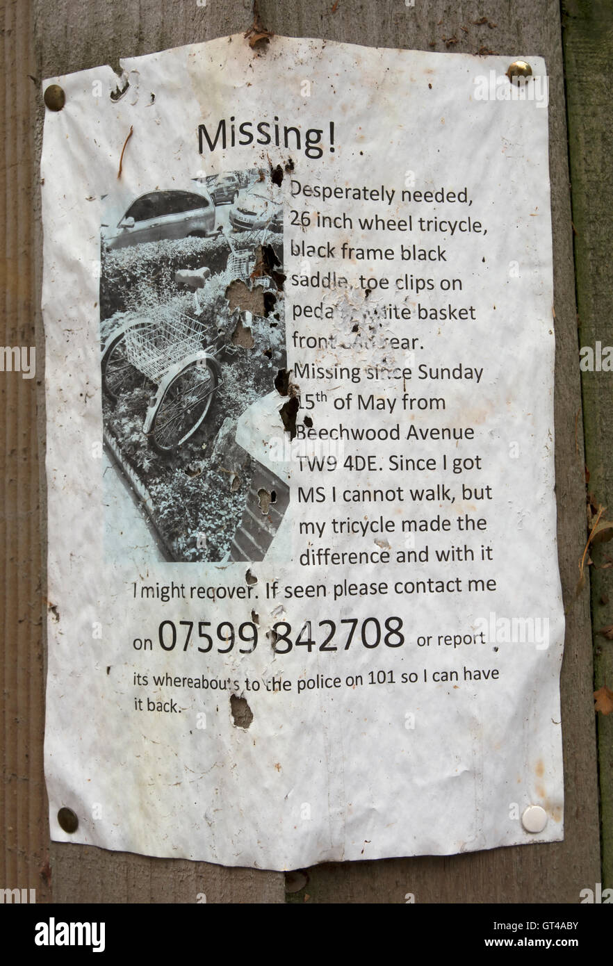Missing bike poster hi-res stock photography and images - Alamy