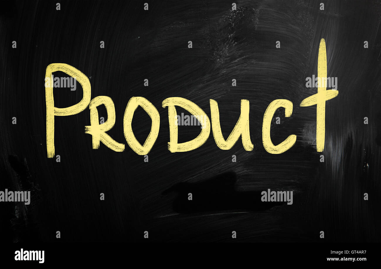 Product handwritten with white chalk on a blackboard Stock Photo - Alamy