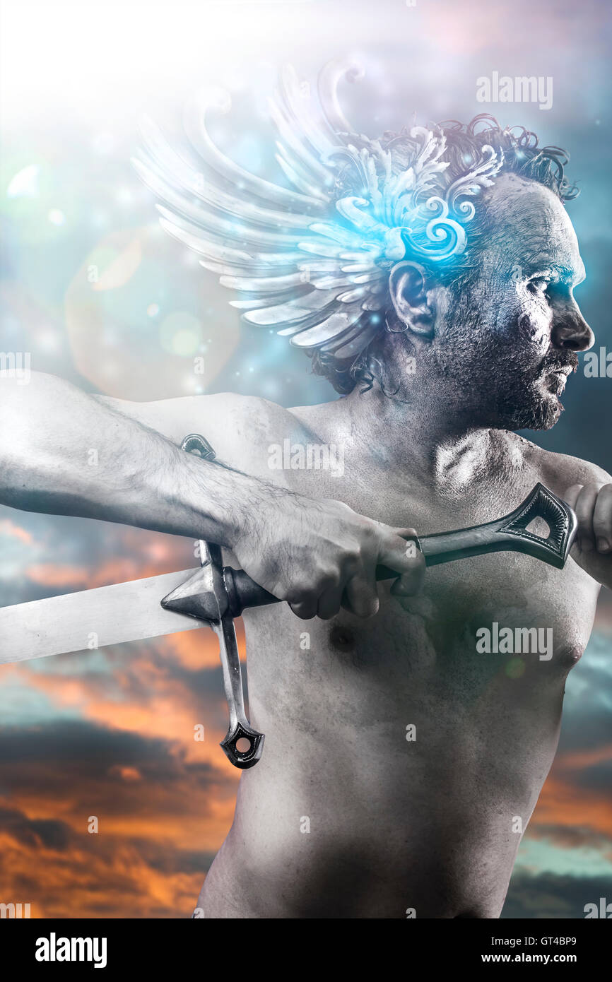 Hero, fantasy image, ancient gods with sword, classic style with Stock ...
