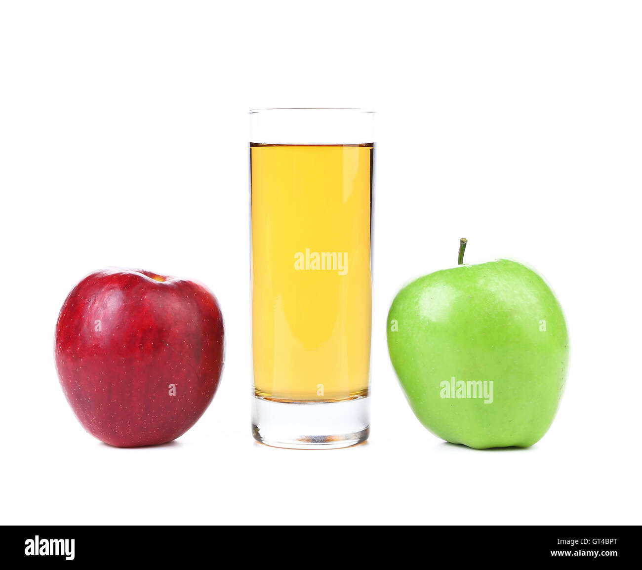 Green and red apples, juice isolated on white Stock Photo - Alamy