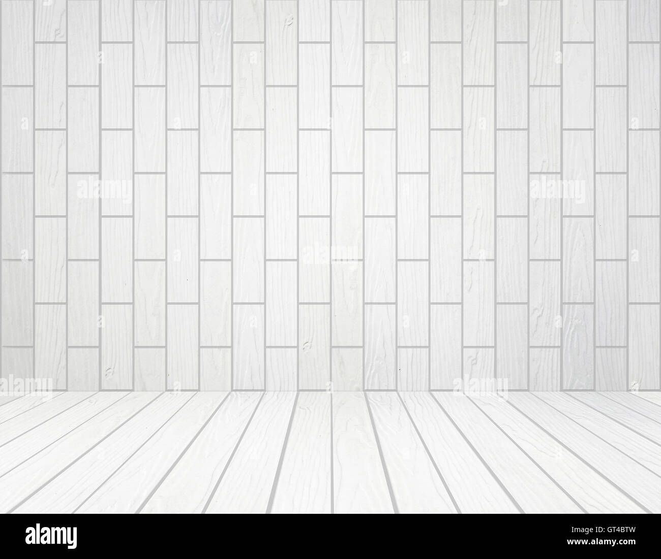 white wood wall (block style) and wood floor background Stock Photo - Alamy