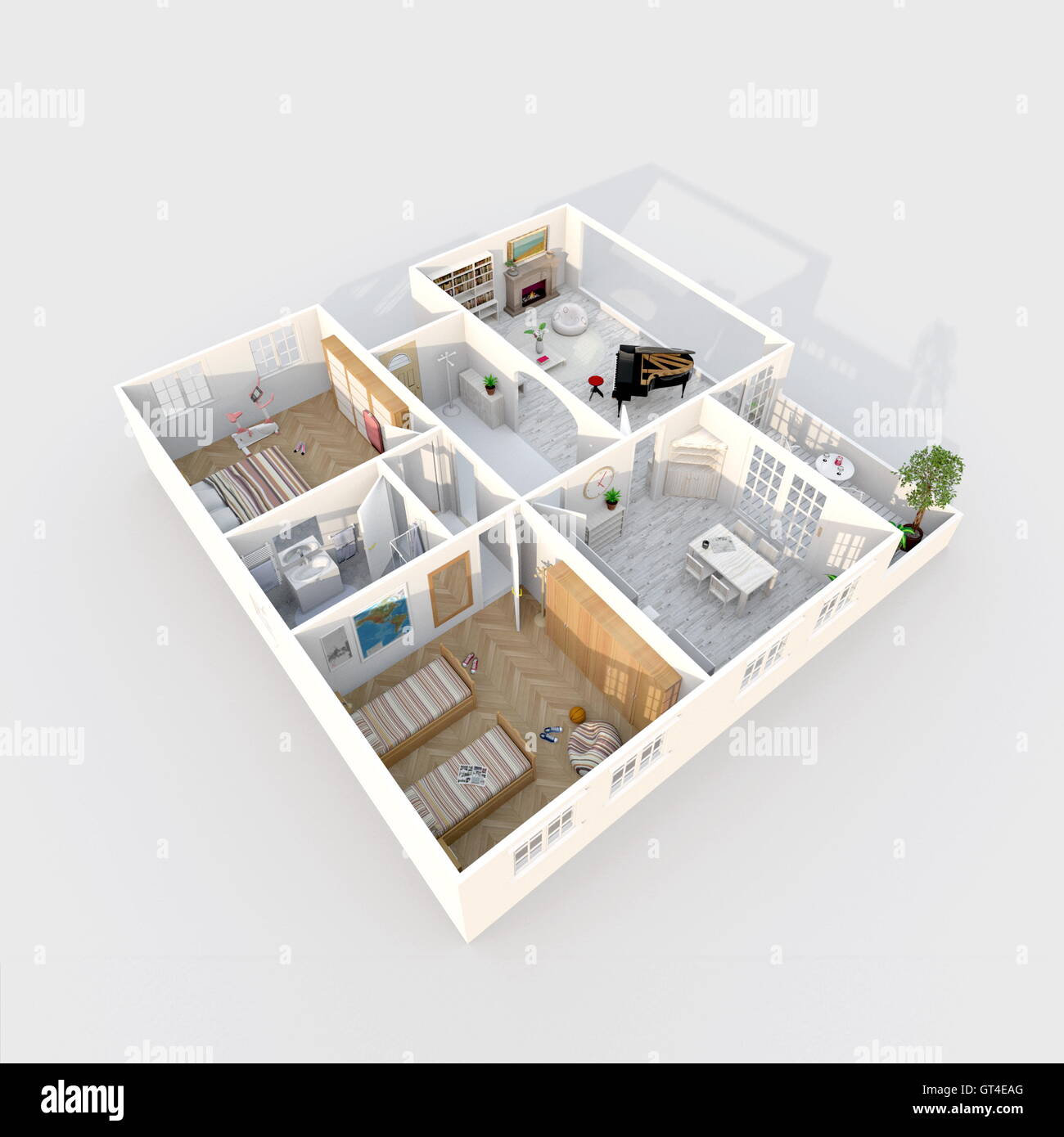 3d interior rendering perspective view of furnished home apartment with ...