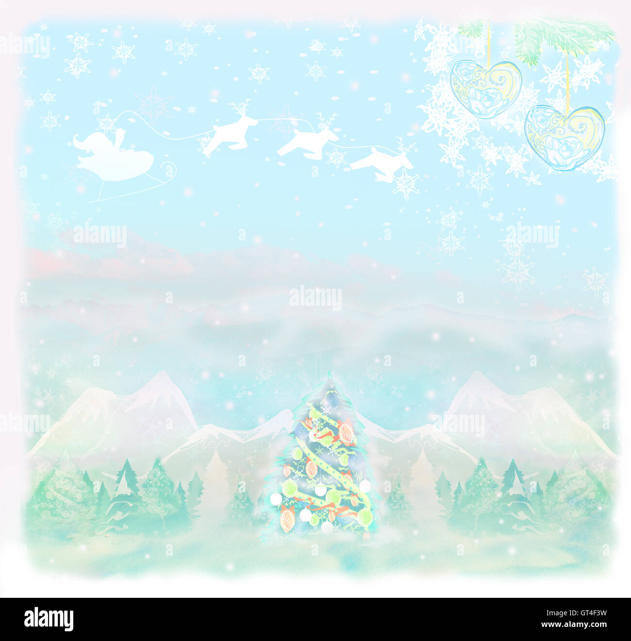 Christmas scene with Santa and winter landscape Stock Photo - Alamy