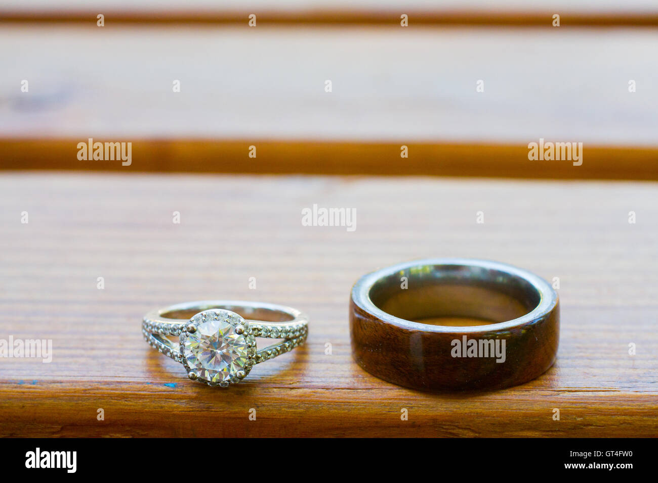 Wedding rings on bench hi-res stock photography and images - Alamy