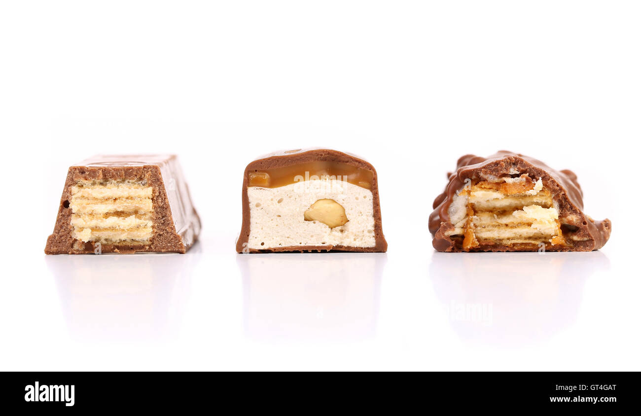 Different slices bar of chocolate. Close up Stock Photo - Alamy