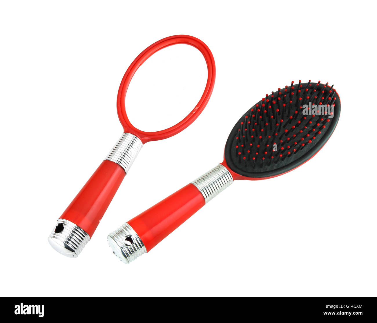 red hand mirror and hairbrush Stock Photo - Alamy