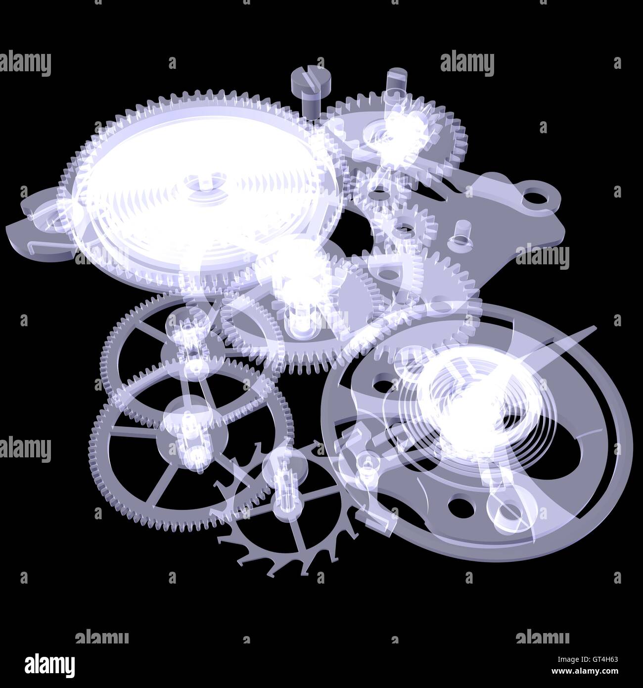 Clock mechanism. X-ray render Stock Photo - Alamy