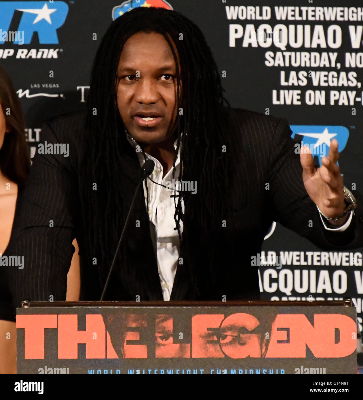 Jessie Vargas trainer Dewey Cooper talks at a LA press conference on ...