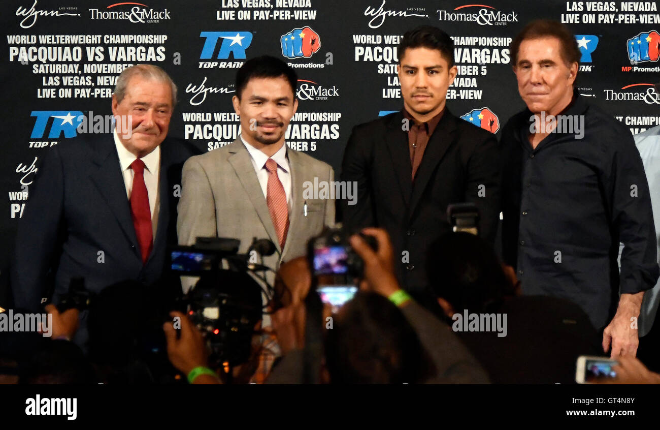 Beverly Hills CA. 8th Sep, 2016. (L-R) Bob Arum, Manny Pacquiao, Jessie ...
