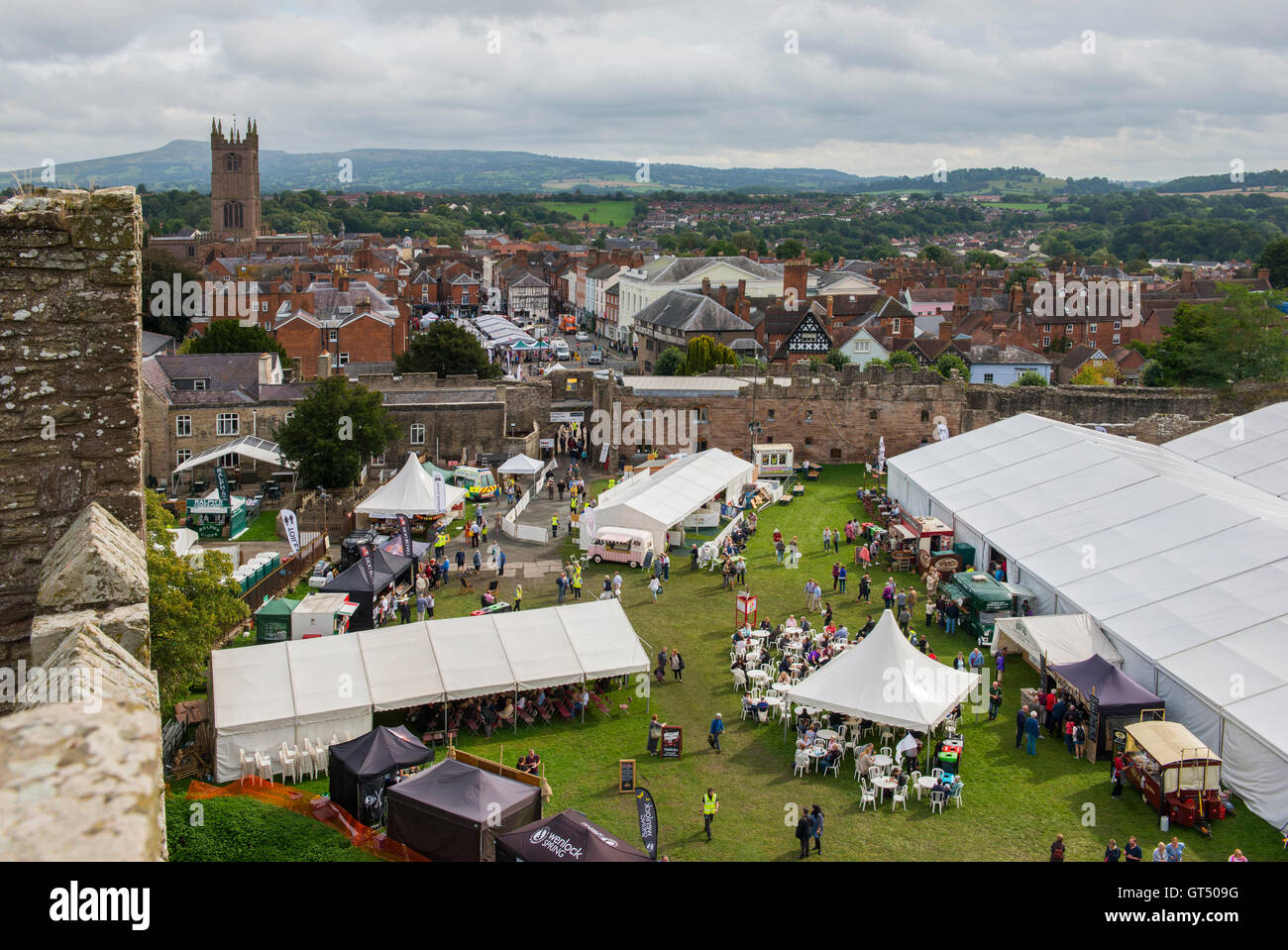 The view of Ludlow Food Festival from the Great Tower of Ludlow Castle ...
