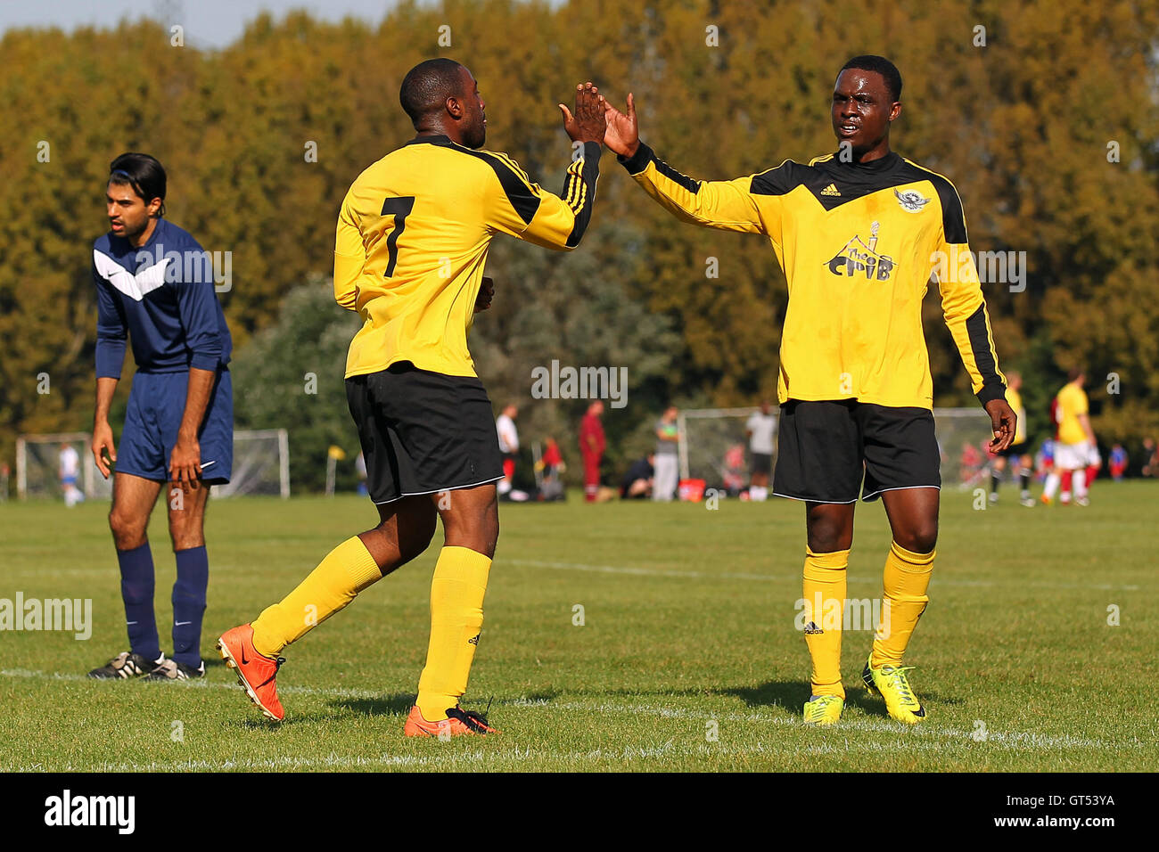 Boroughs United celebrates their first goal - Bocca Albion (blue/white ...