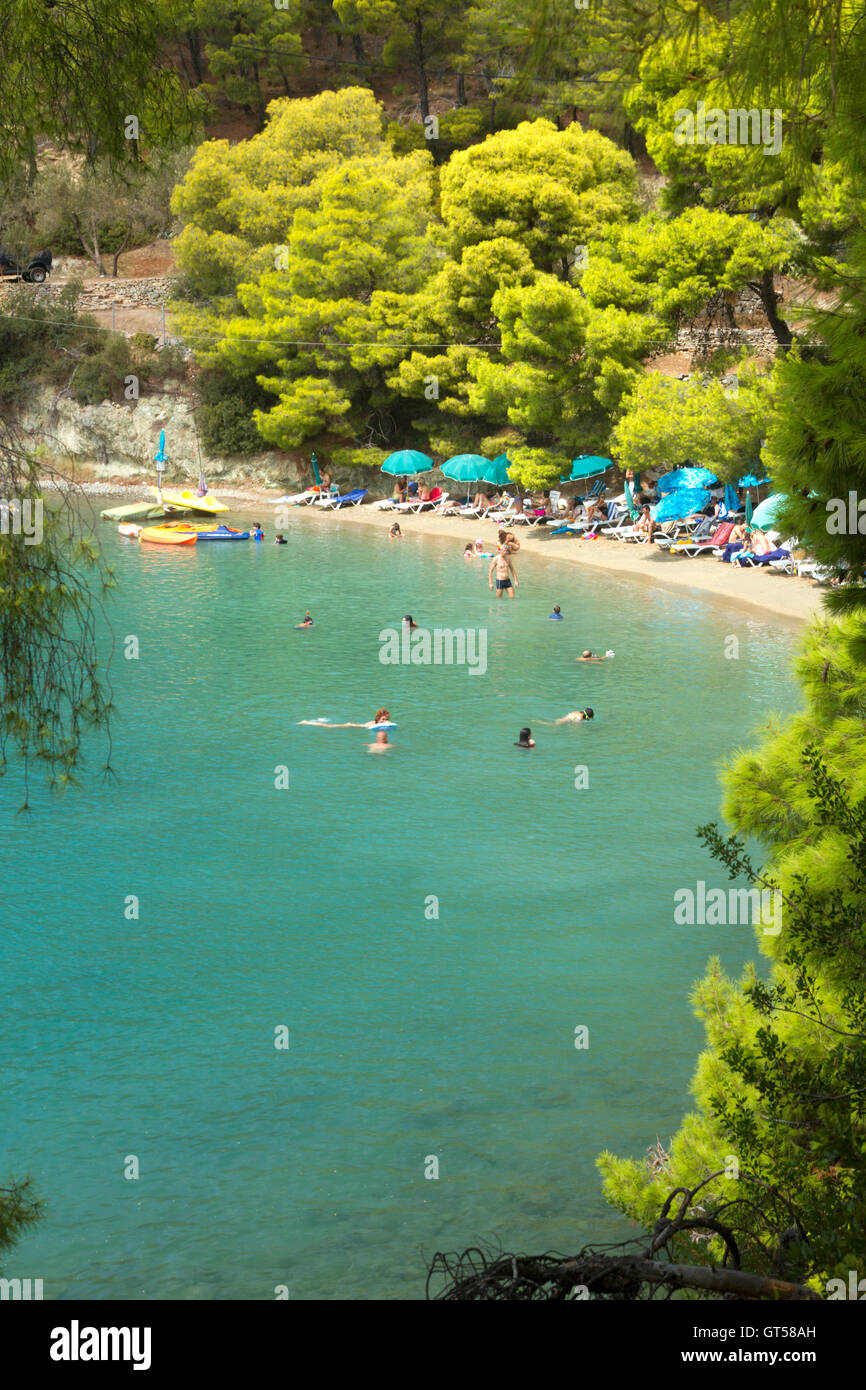 The beach of Love Bay, in Poros island, in Argosaronic Gulf, very close ...