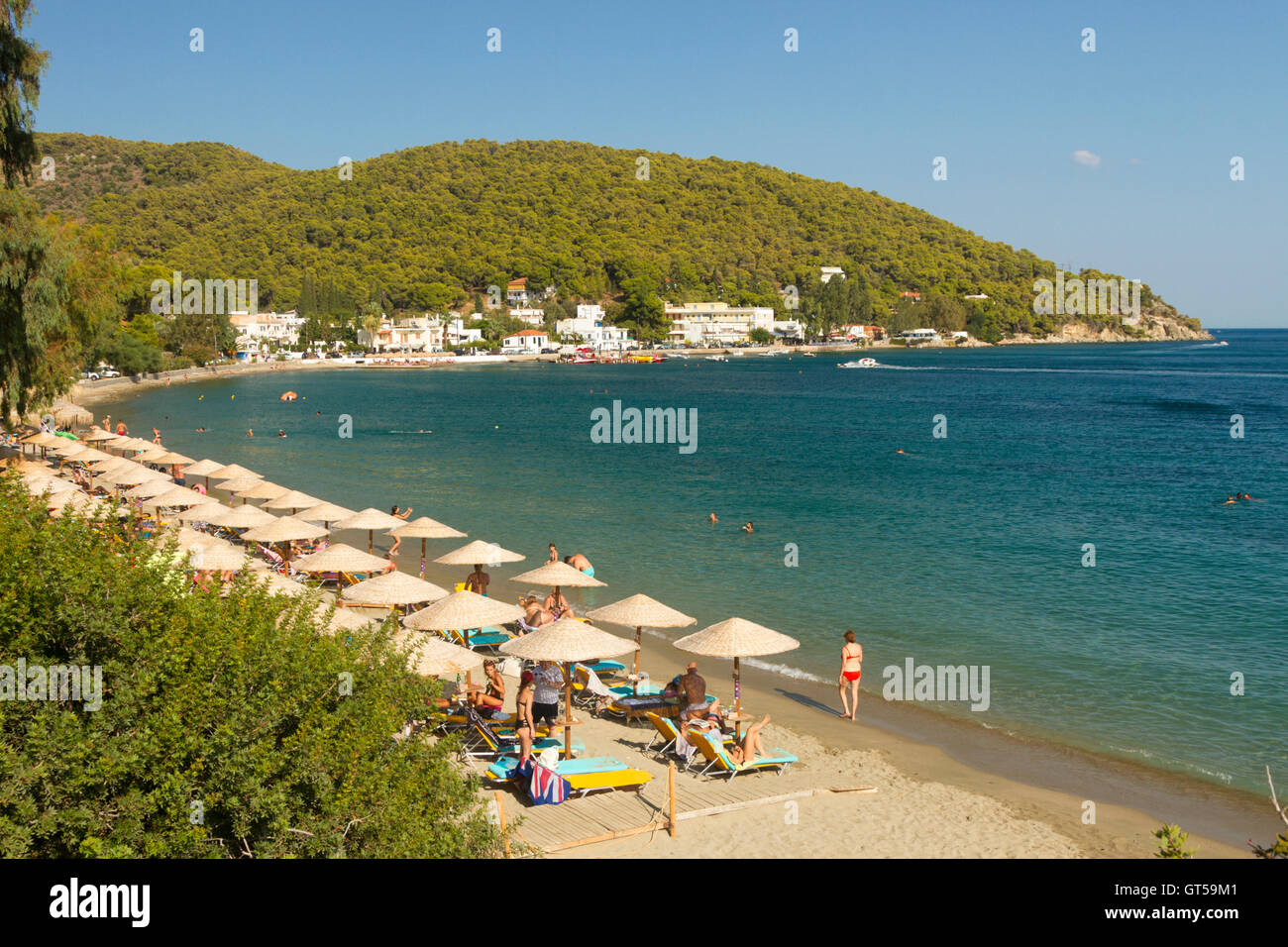 The beach of Askeli, in Poros island, in Argosaronic Gulf, very close ...