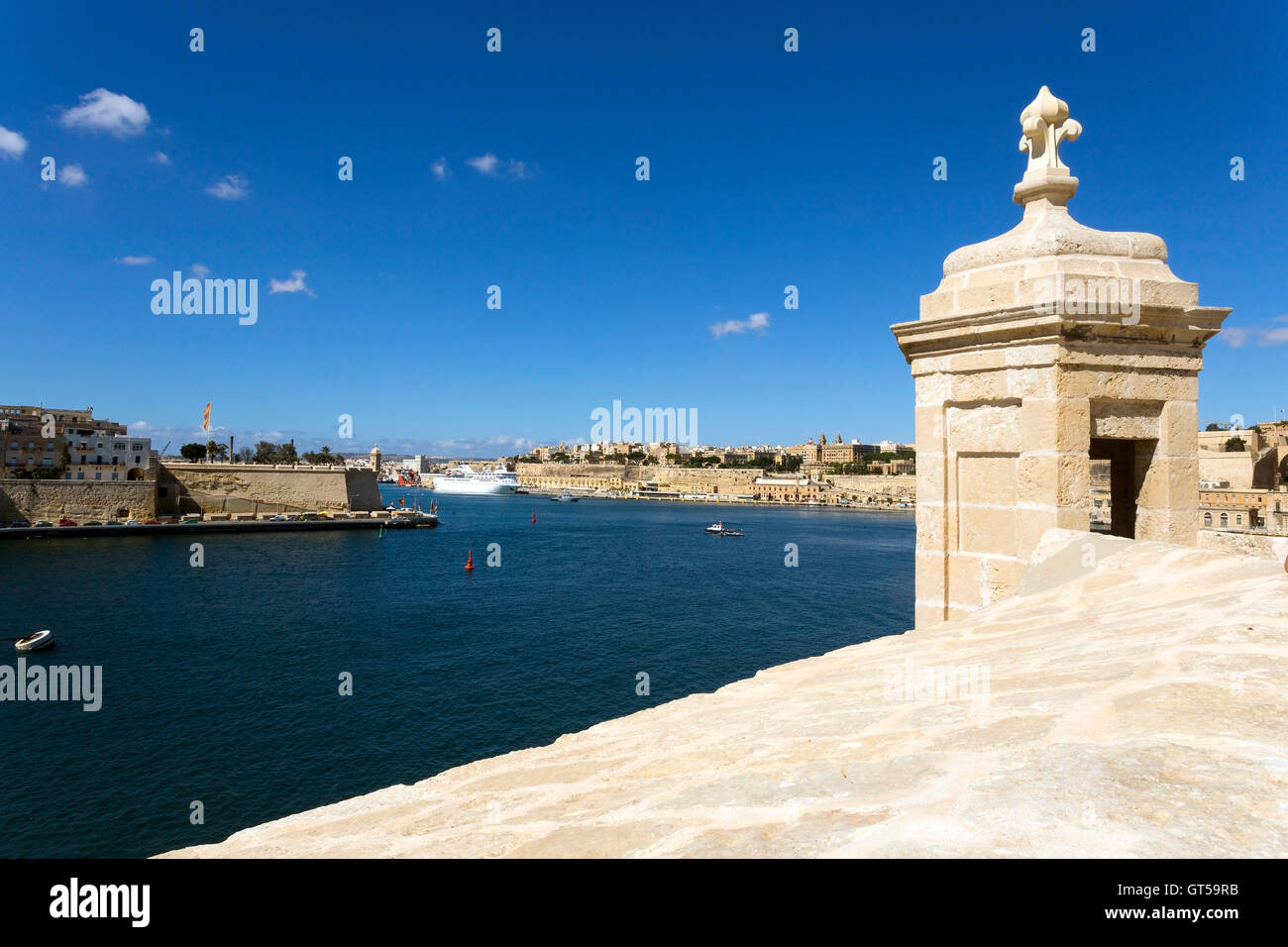A view inside Fort St Angelo, Birgu Malta, overlooking the Grand Harbor ...