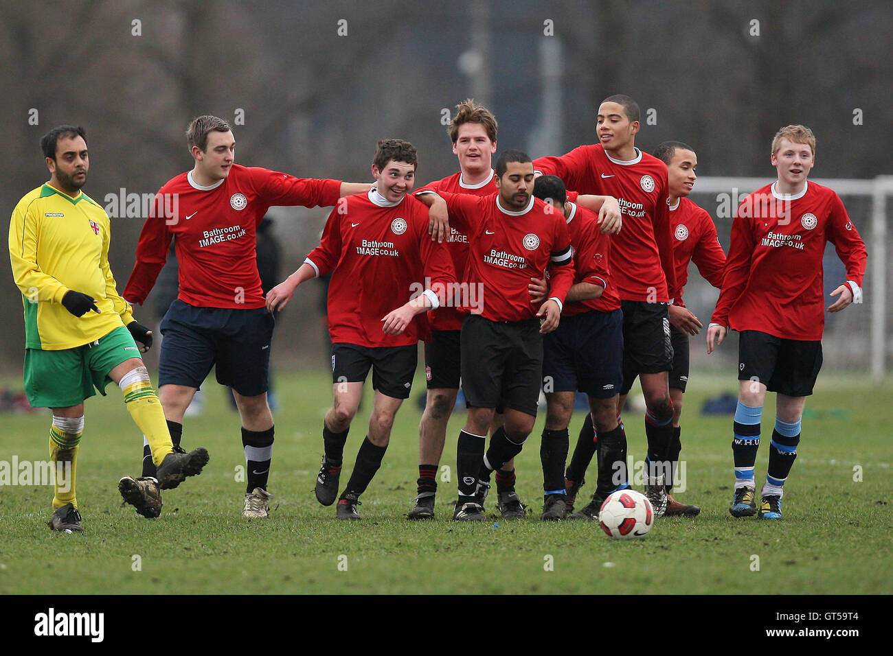 Shakespeare players celebrate their second goal - East London (yellow ...