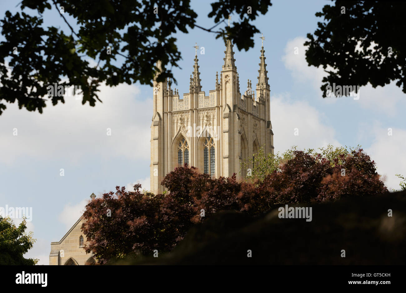 Stone tower and finials of St Edmundsbury Cathedral tower St Edmunds ...