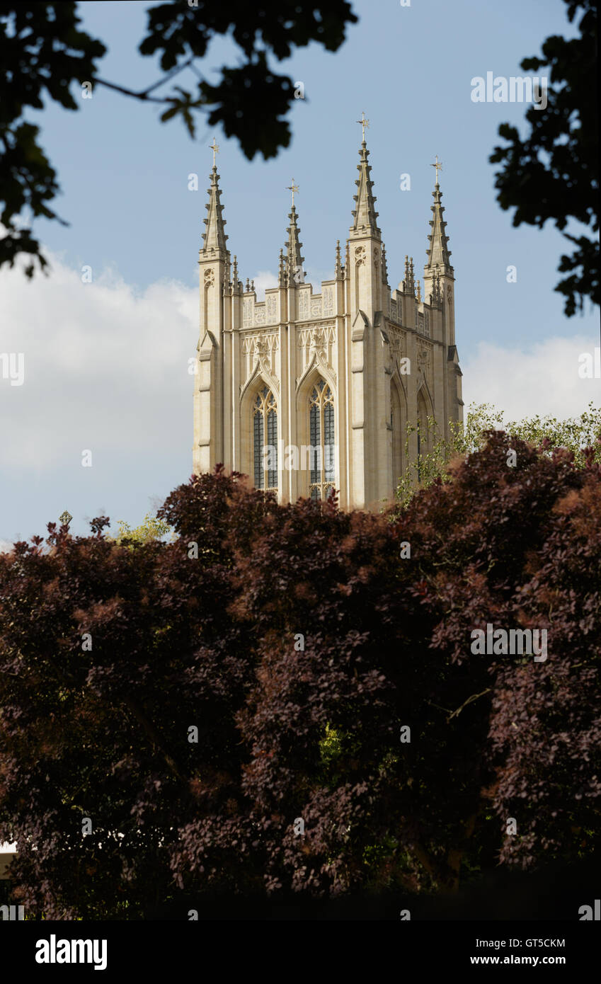 Stone tower and finials of St Edmundsbury Cathedral Millennium tower ...