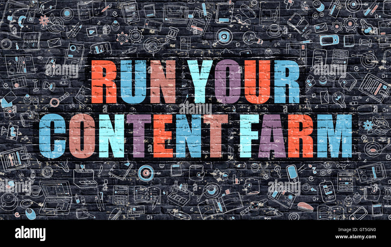 Multicolor Run Your Content Farm on Dark Brickwall Stock Photo - Alamy