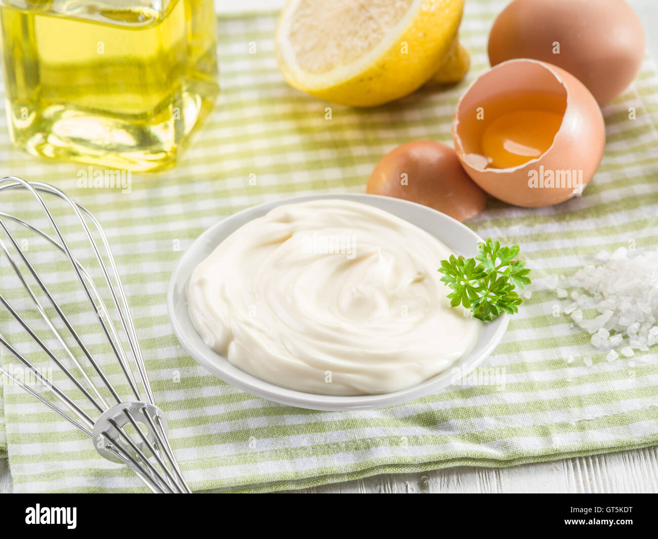 Natural mayonnaise ingredients and the sauce itself Stock Photo - Alamy
