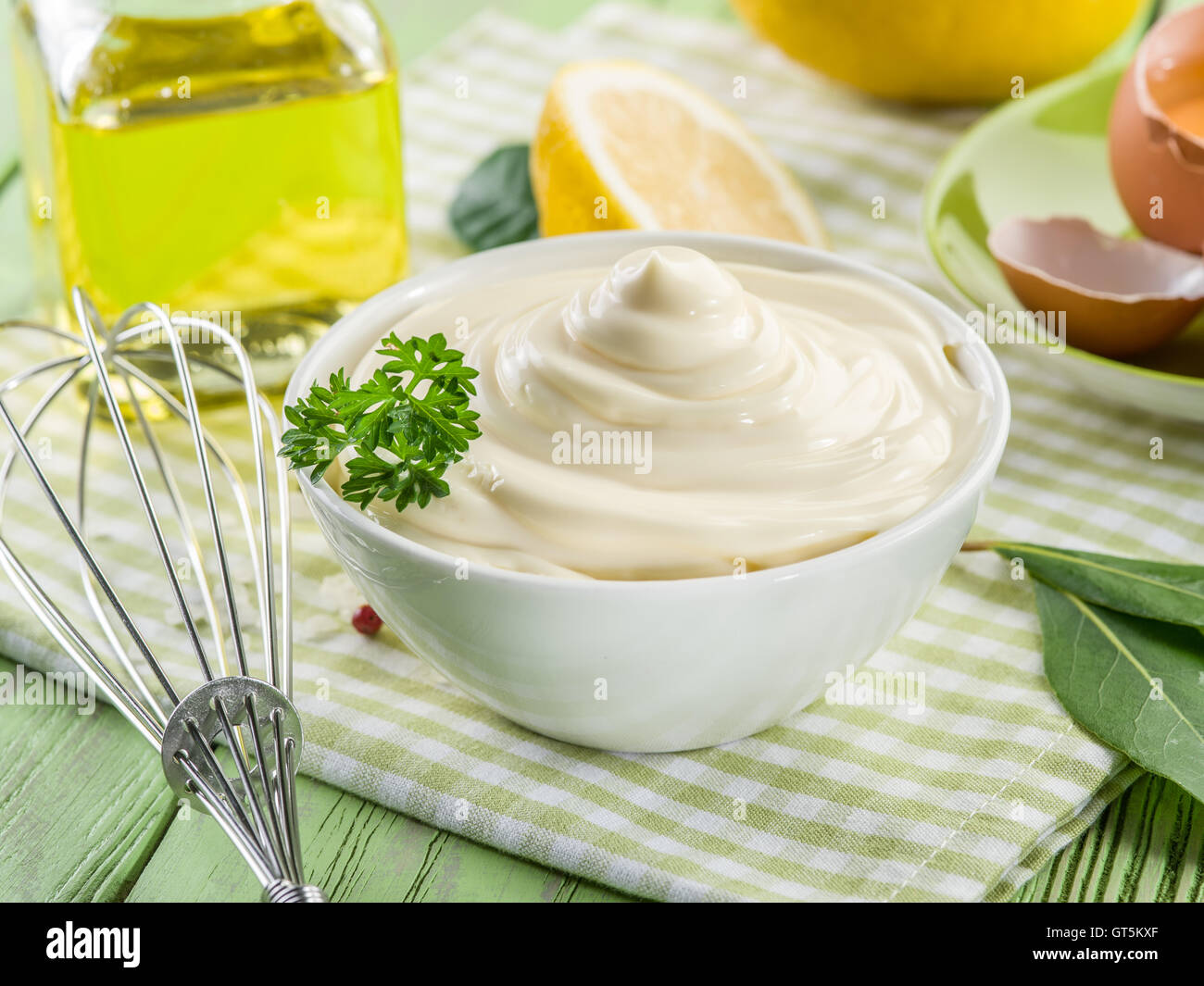 Natural mayonnaise ingredients and the sauce itself Stock Photo - Alamy