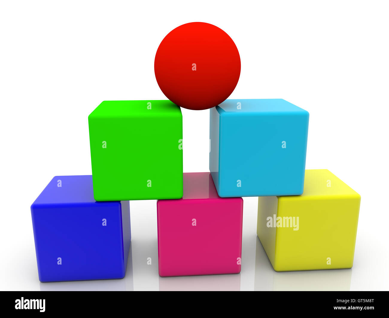 Toy cubes and ball assembled in pyramid on white Stock Photo - Alamy