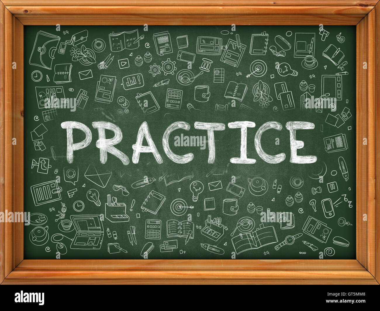 Green Chalkboard with Hand Drawn Practice Stock Photo - Alamy