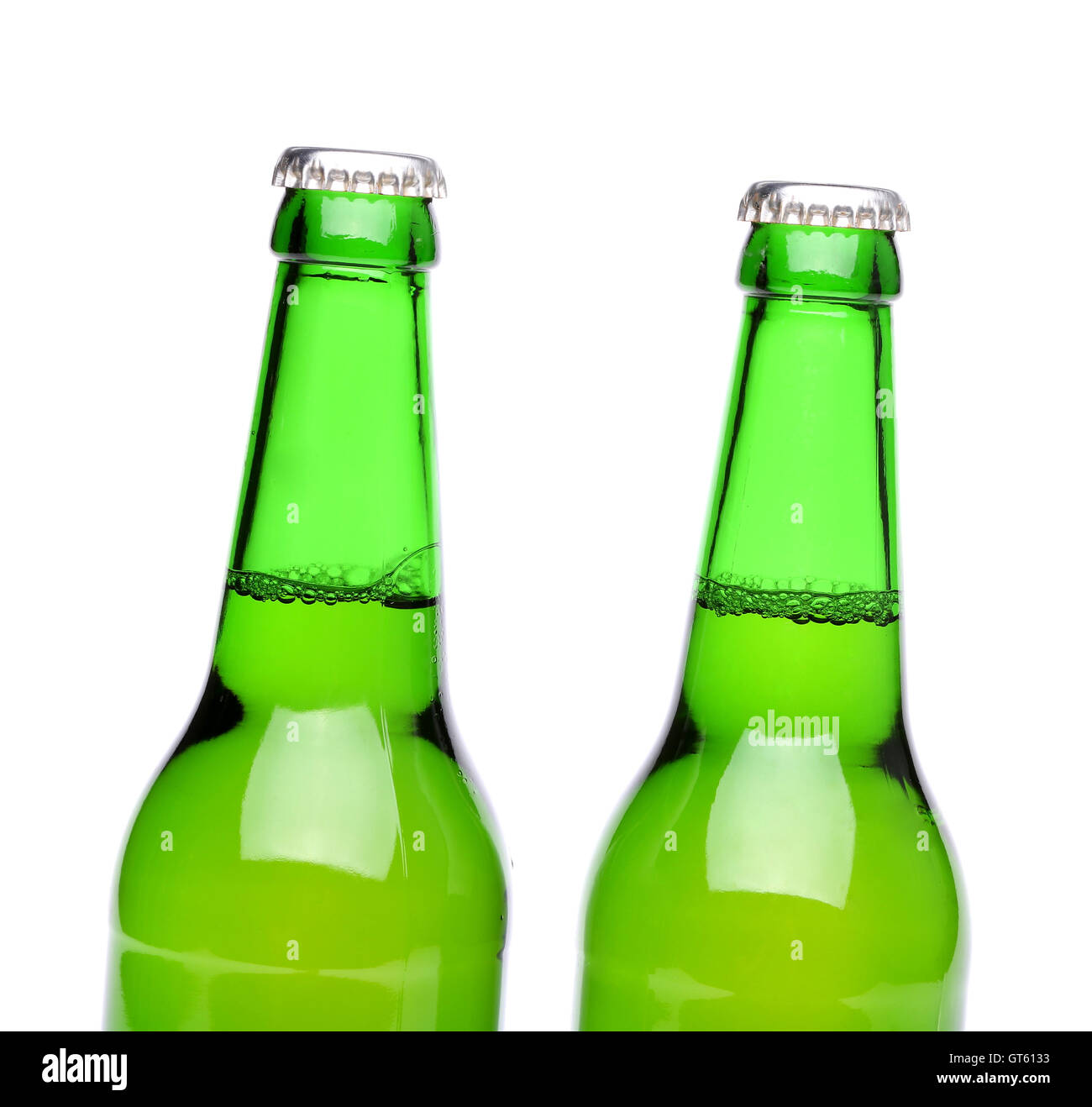 Two bottles of light ale on white background Stock Photo - Alamy
