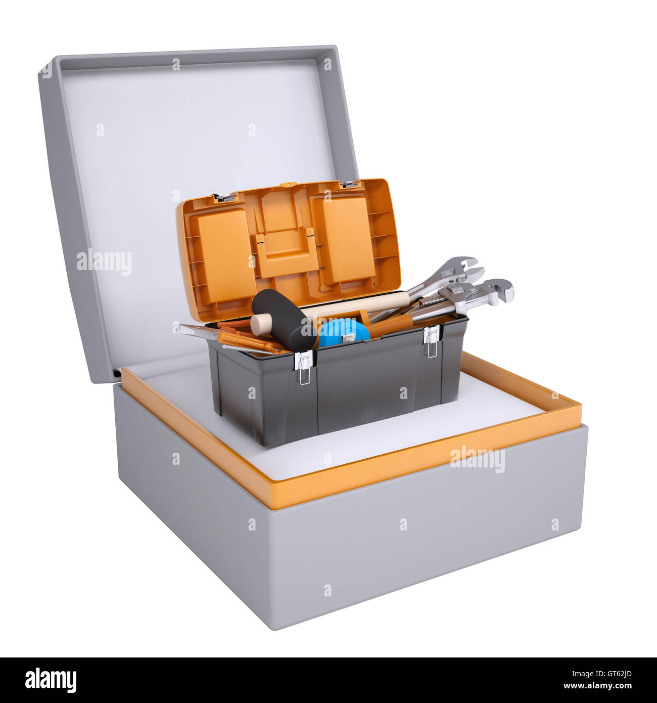 Toolbox in open gift box Stock Photo - Alamy