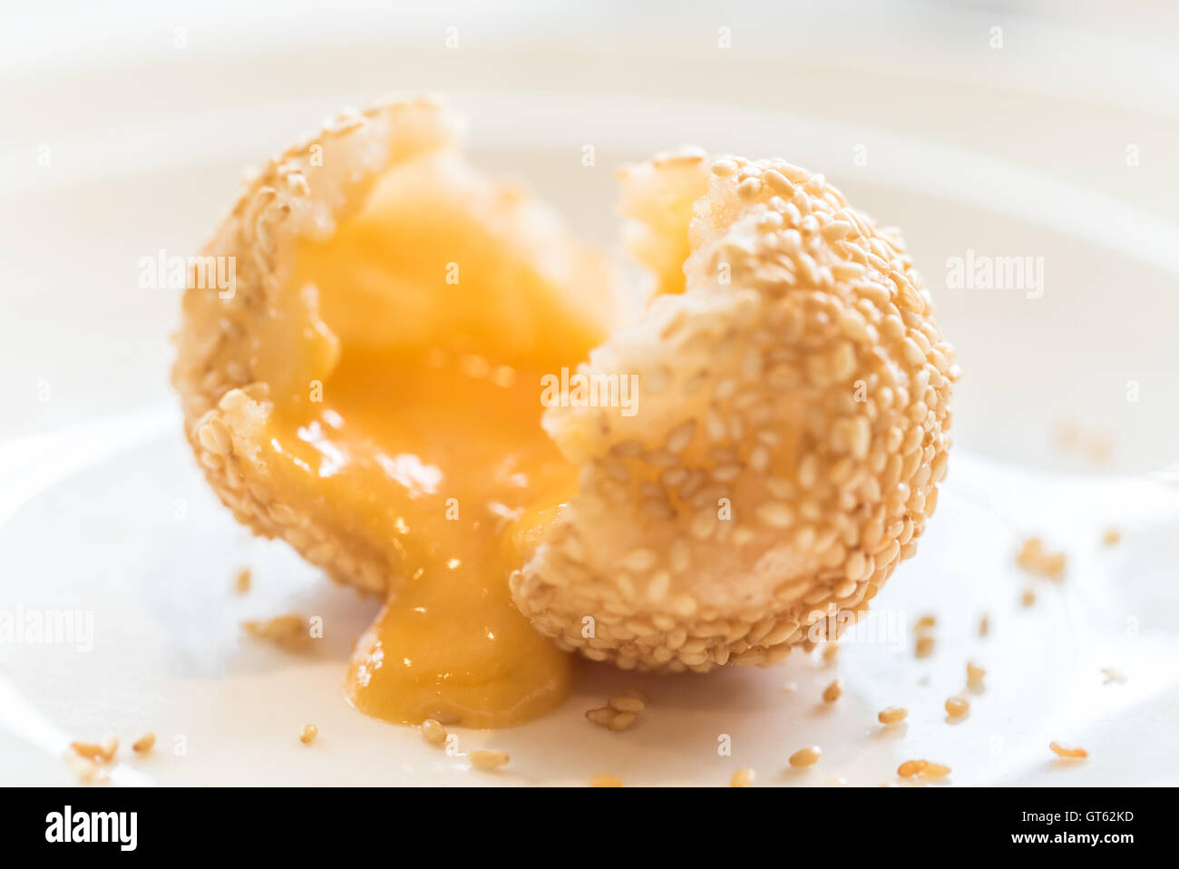 Chinese dim sum Fried sesame balls stuff with custard lava - Chinese ...