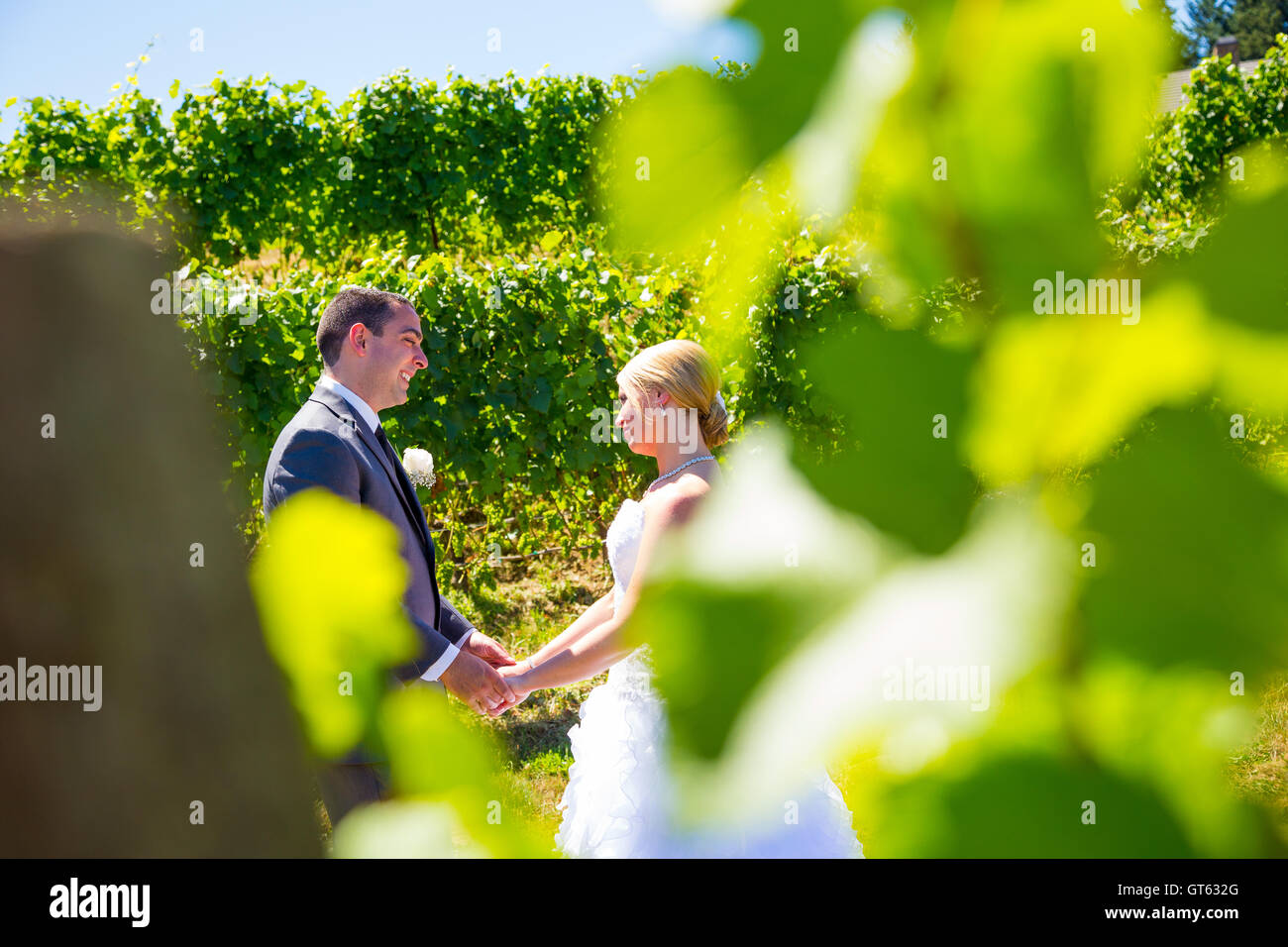 Bride and Groom First Look Stock Photo - Alamy