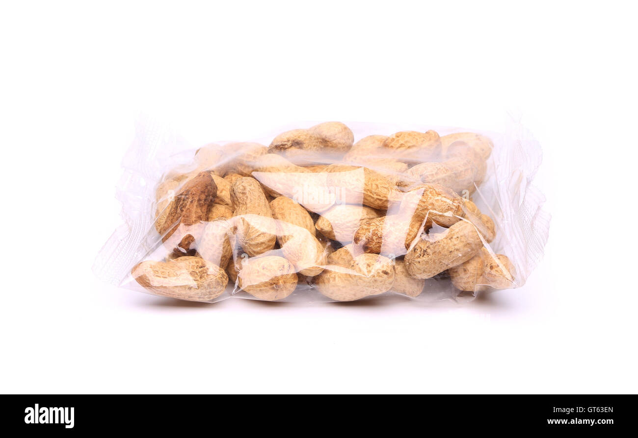 plastic bag of peanuts on the white background Stock Photo - Alamy