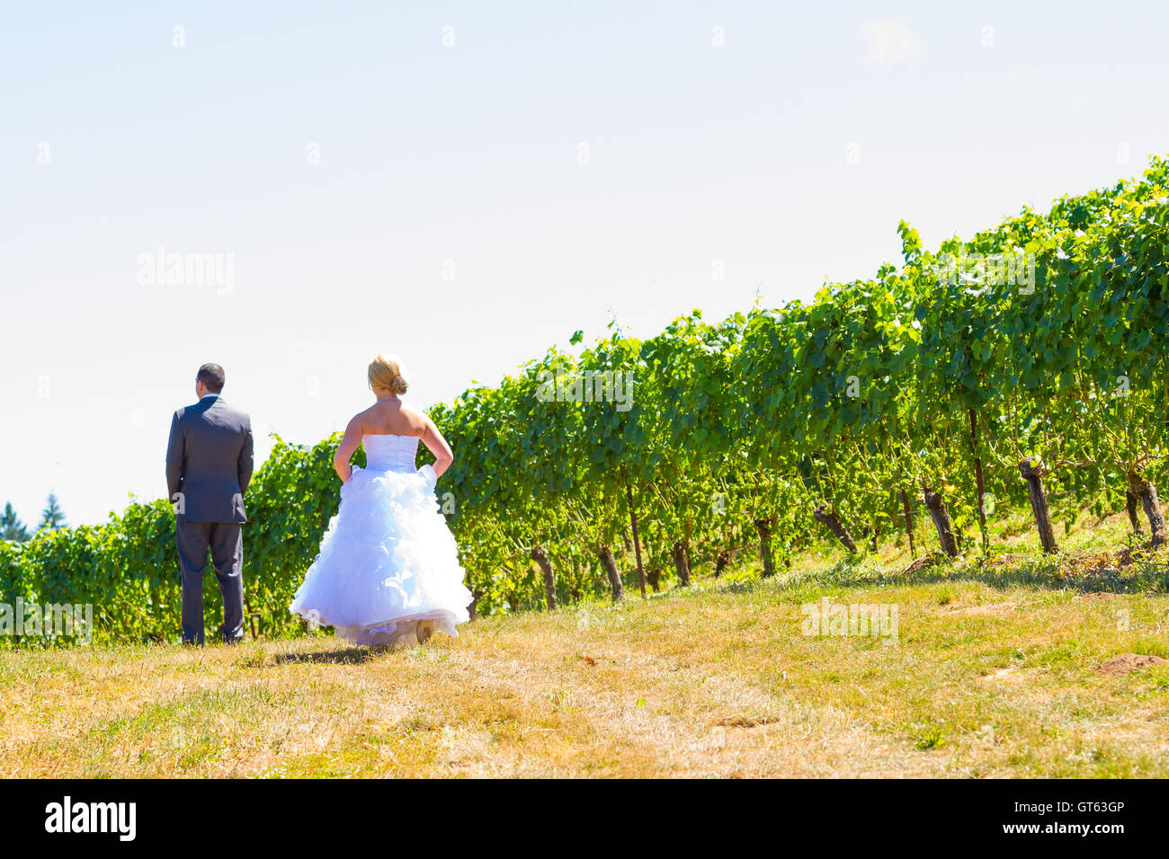 Bride and Groom First Look Stock Photo - Alamy