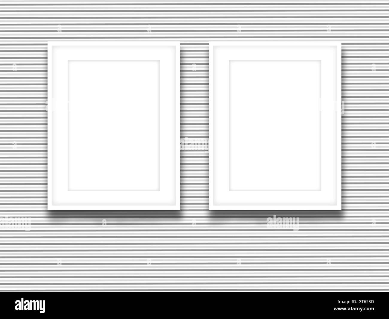 Close-up of two blank picture frames on black horizontal wallpaper ...