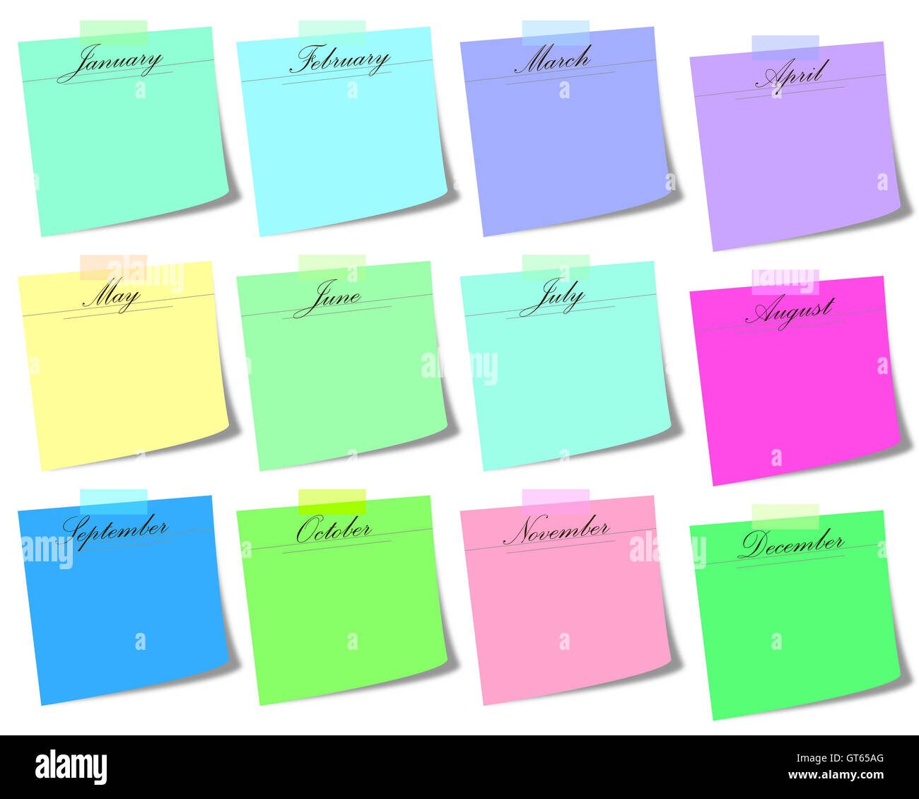 post it note with months on white background - calendar icon Stock ...