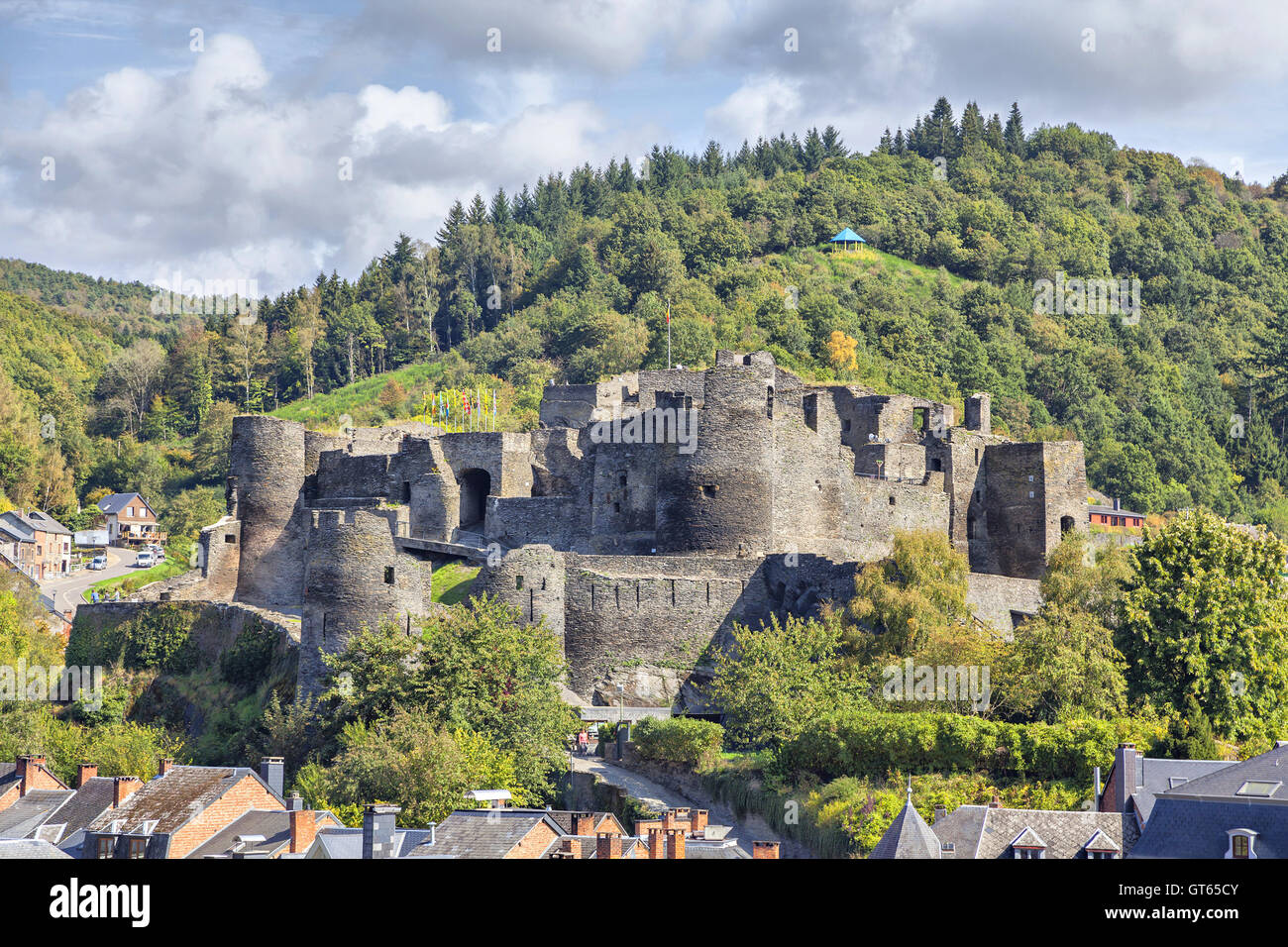 Ruins of medieval castle in La Roche-en-Ardenne, province of Luxembourg ...