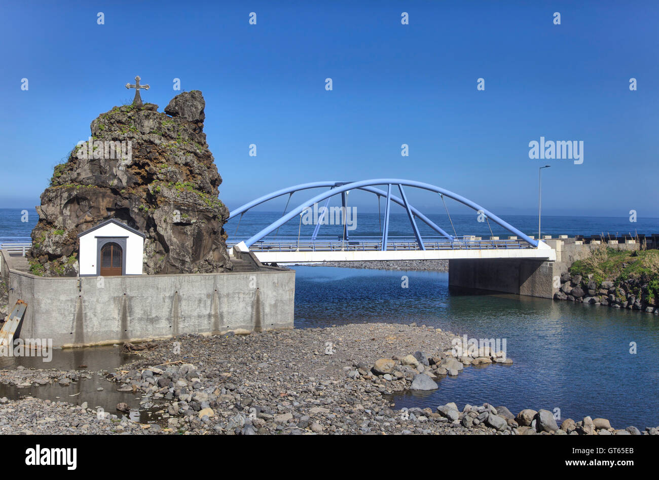 Sao Vicente Chapel and blue Bridge, Madeira island, Portugal Stock ...