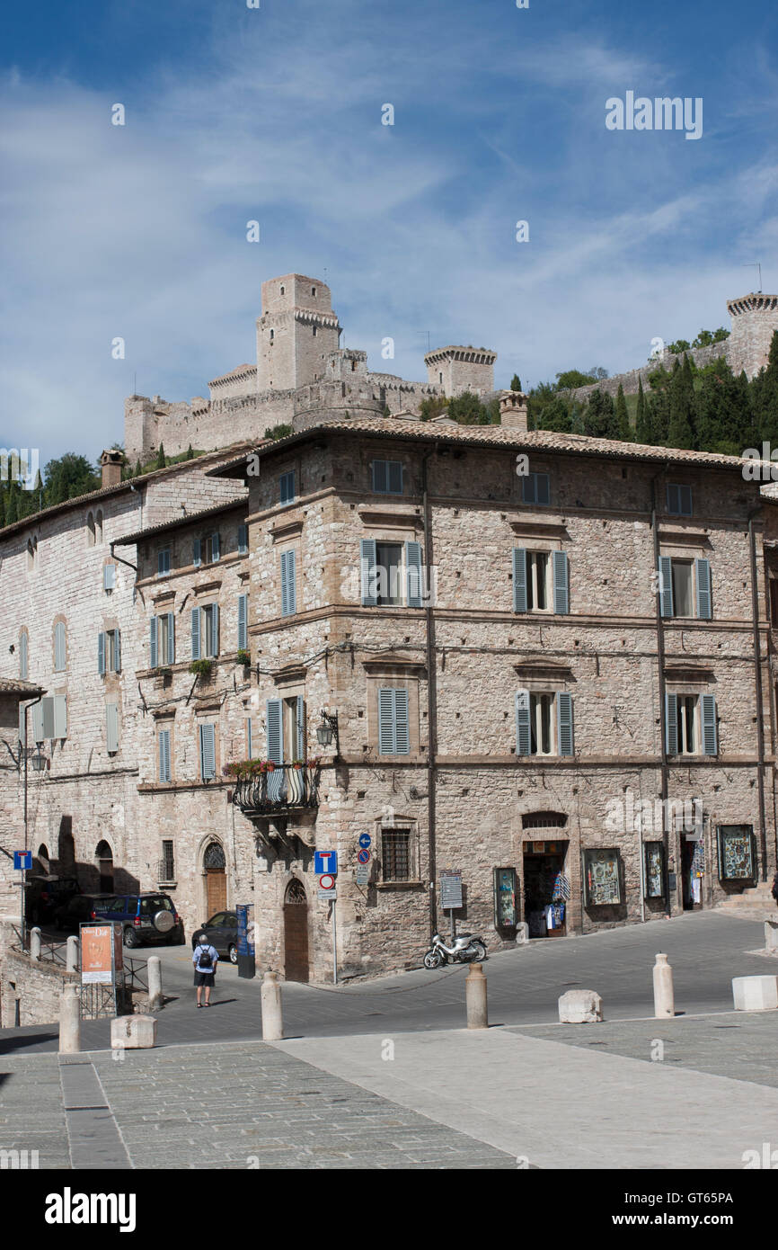 Assisi Umbria Italy. View of the old fortress that dominates from above ...
