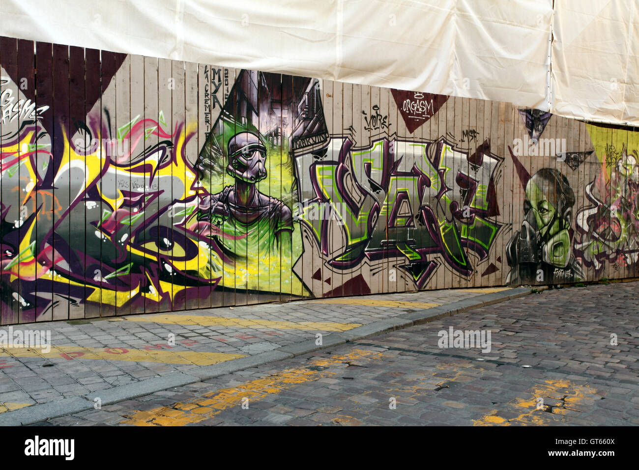 Futuristic Graffiti on wooden boards in Rennes, France Stock Photo - Alamy
