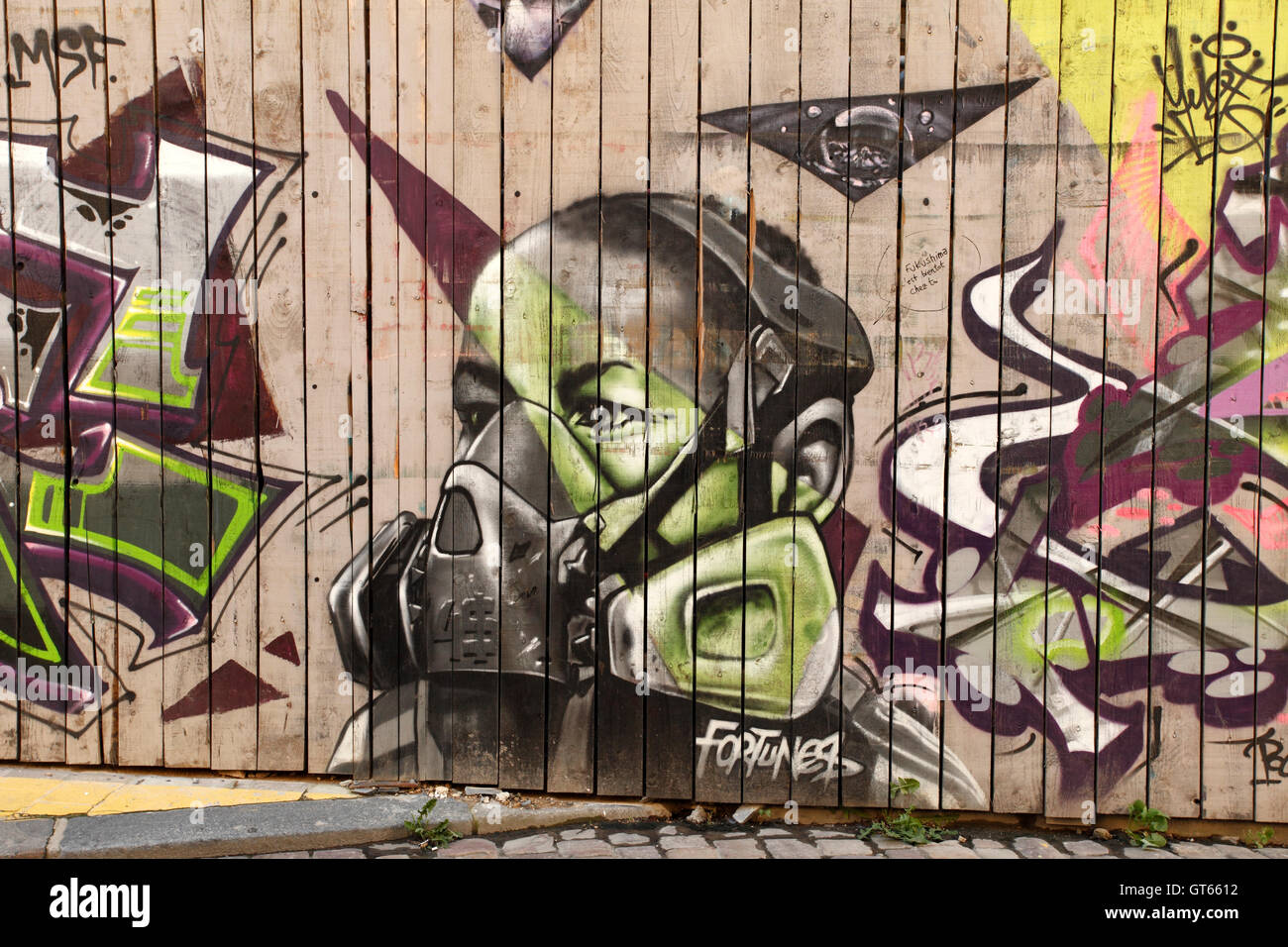 Futuristic Graffiti on wooden boards in Rennes, France Stock Photo - Alamy