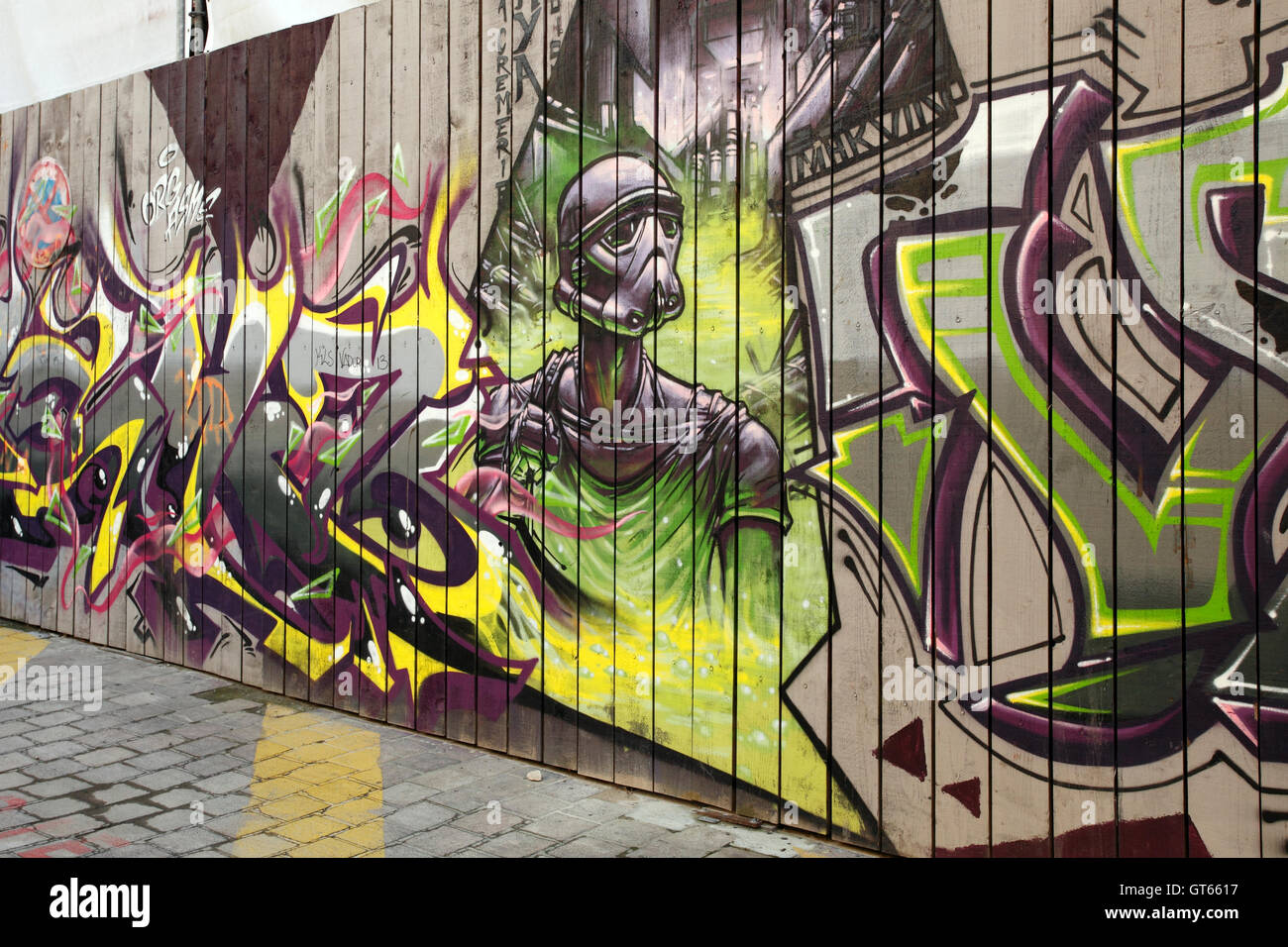 Futuristic Graffiti on wooden boards in Rennes, France Stock Photo - Alamy