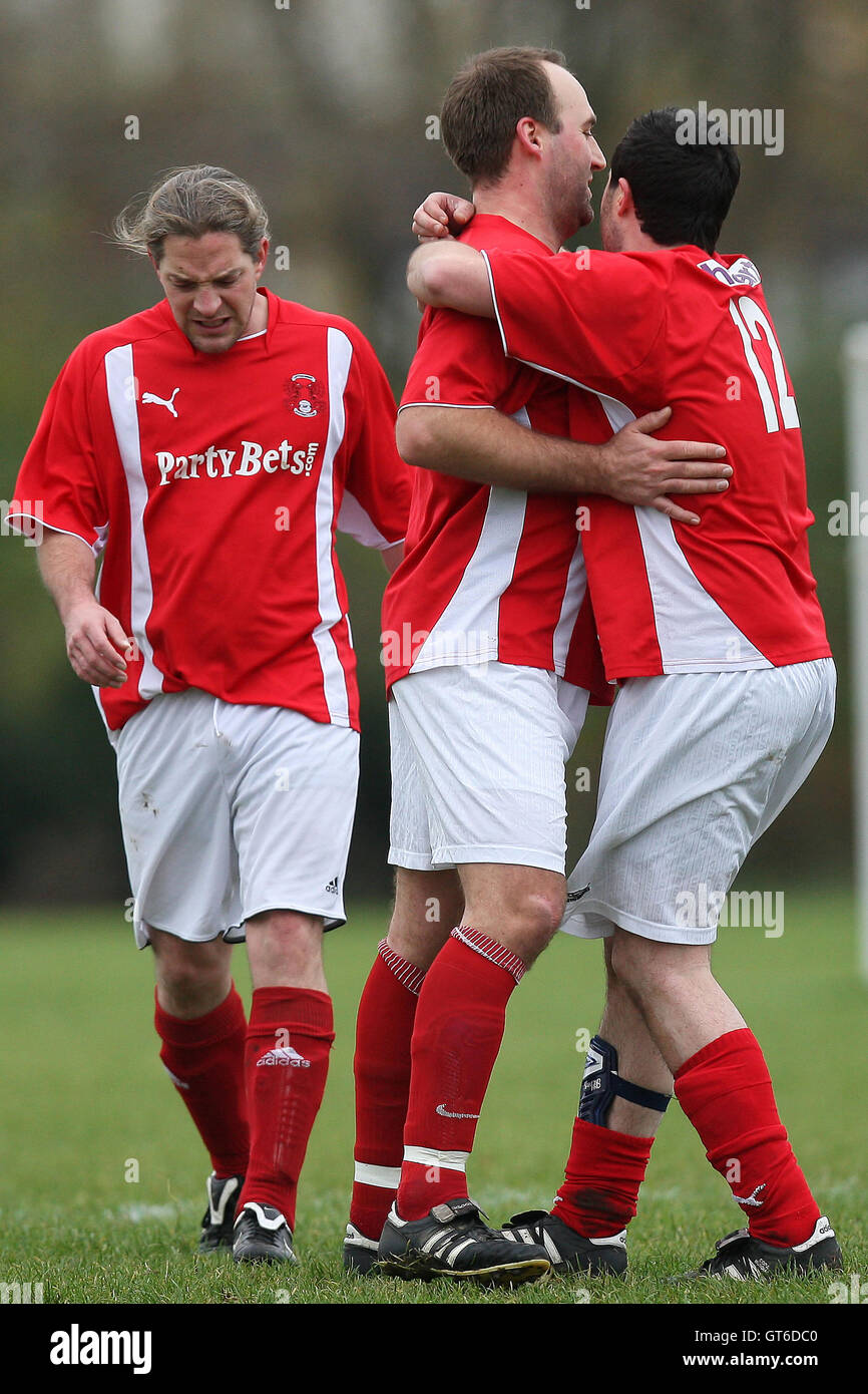 Hackney Os celebrate their second goal - Hackney Os (red) vs Birkbeck ...