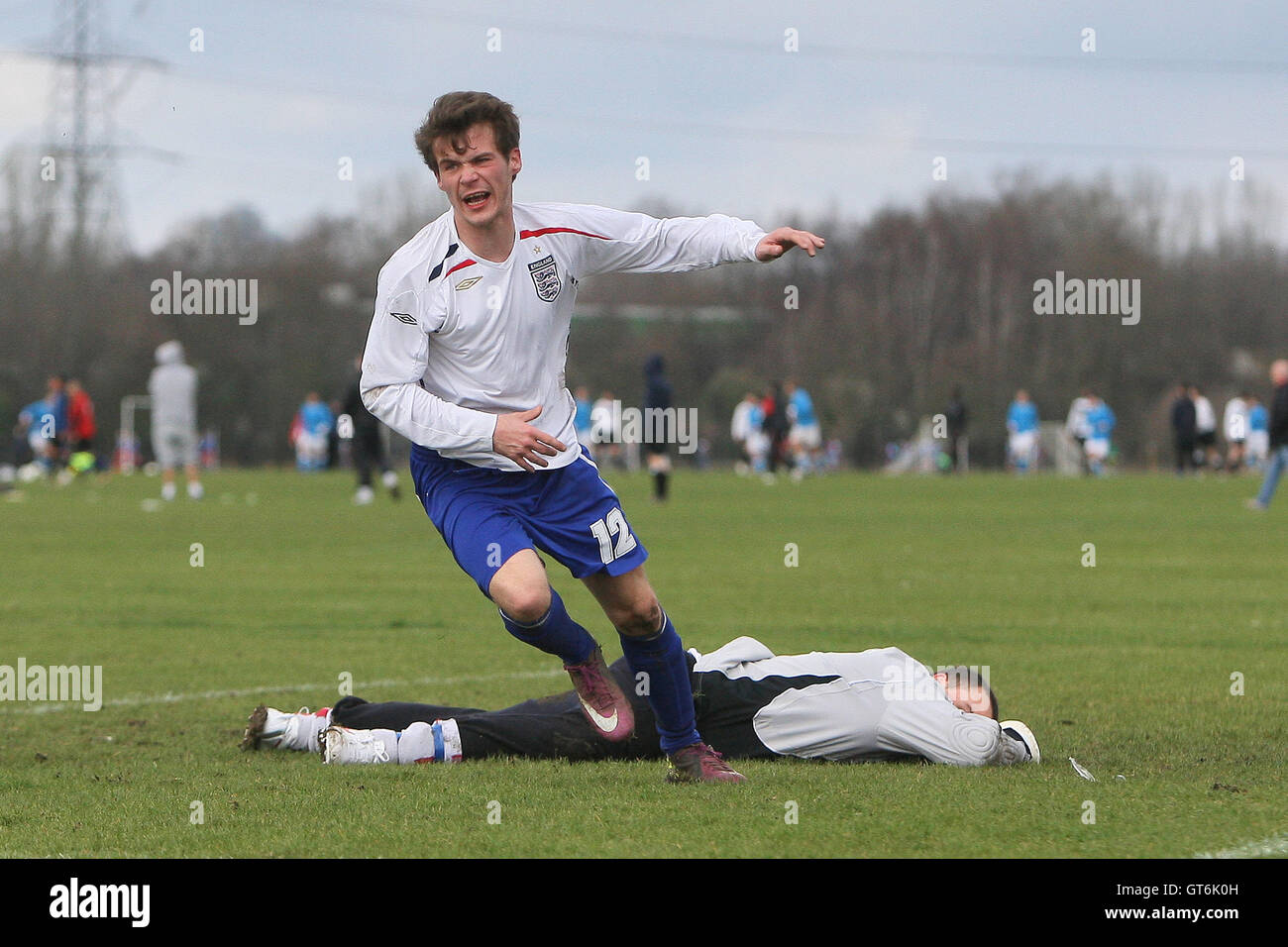 Mile End celebrate their second goal - Mile End (white/blue) vs Army ...