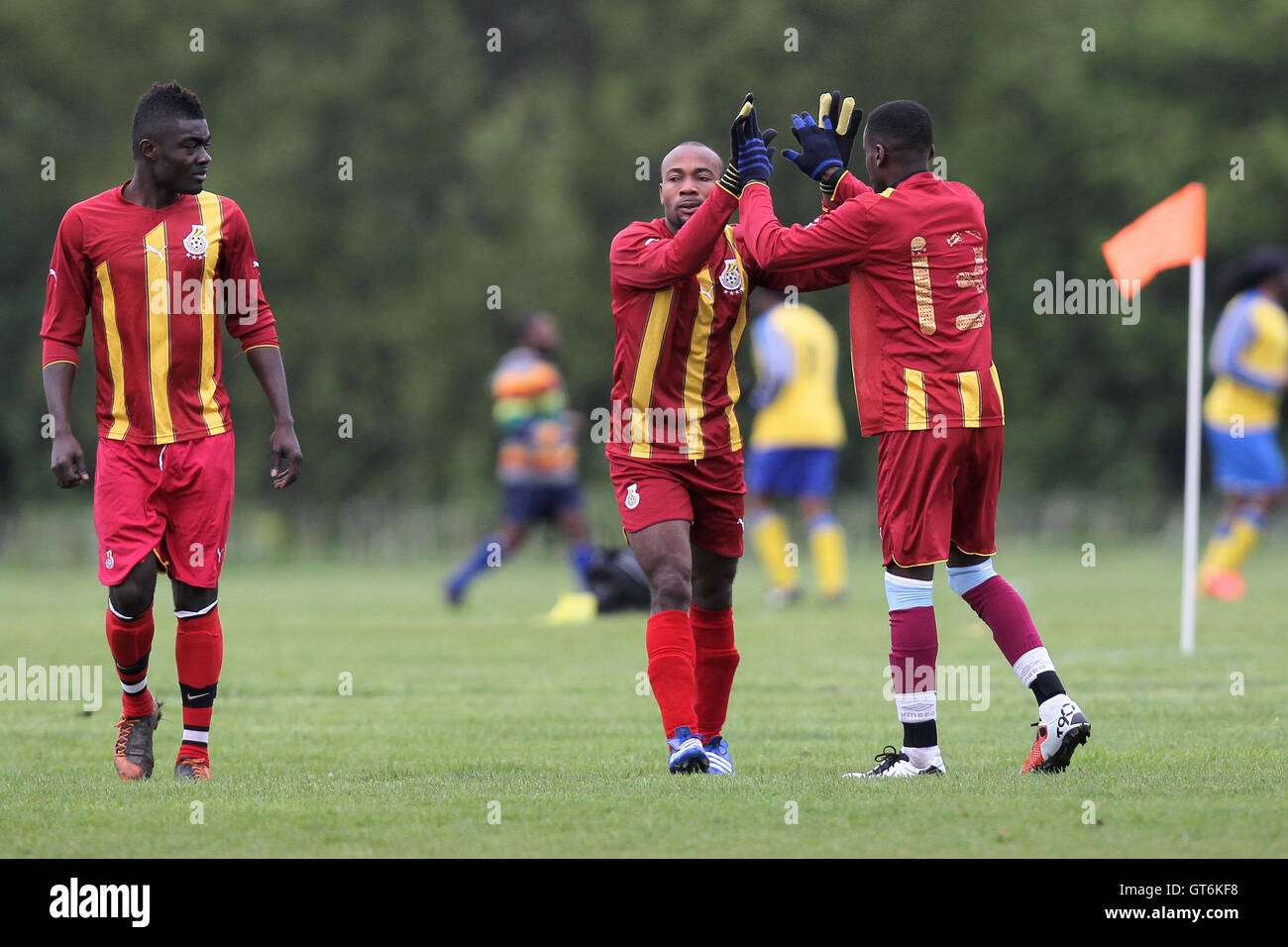 Black Meteors celebrate their first goal - Mustard (white) vs Black ...