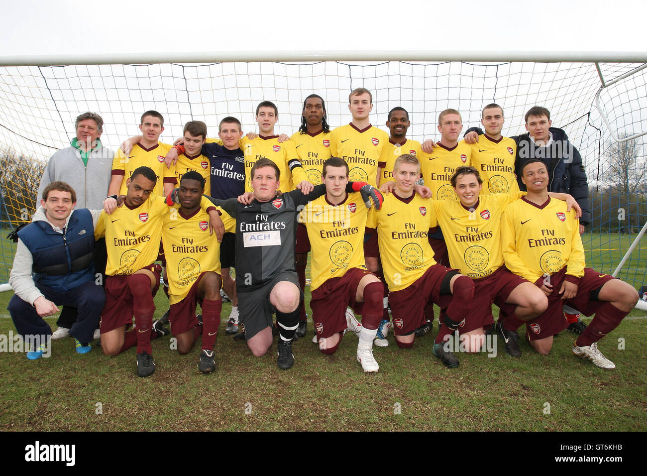 Mustard FC players pose for a team photo - Chapel Old Boys (blue) vs ...