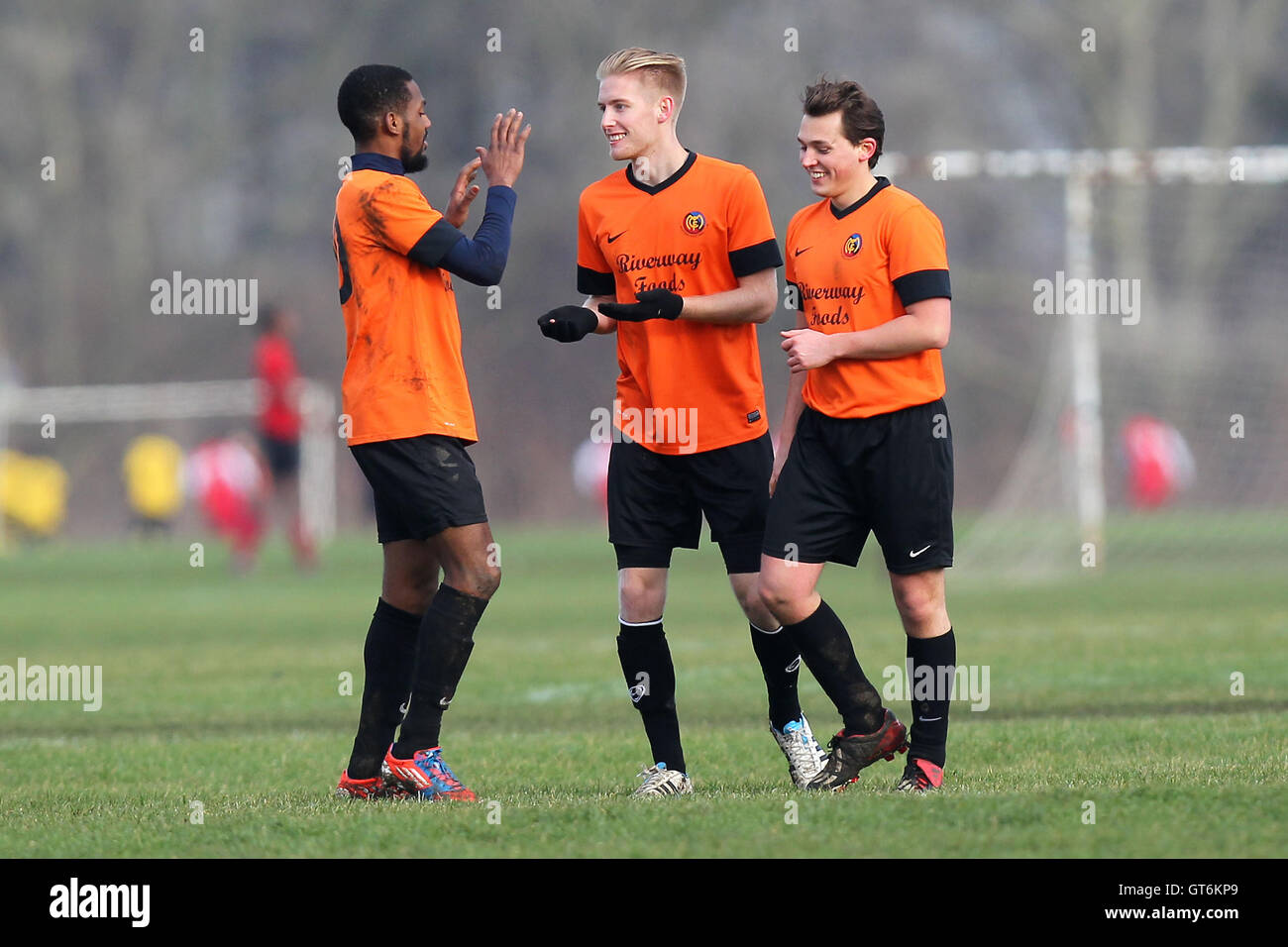 Mustard score a goal and celebrate - Mustard (orange) vs Niva Unistream ...