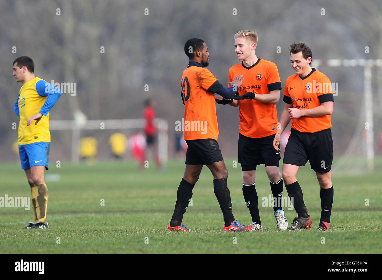 Mustard score a goal and celebrate - Mustard (orange) vs Niva Unistream ...